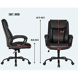 BestOffice Office Chair Computer Desk Chair PU-Padded Adjustable Exectuive High-Back Cushion Lumbar Support Chair with Armrest - Black