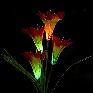 Winterworm Orange Solar 4 LED Lily Flower Light Outdoor Garden Lawn Color Changing Lamp