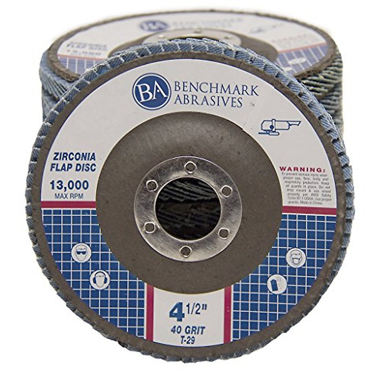 Benchmark Abrasives 4.5" Premium Zirconia Type 29 Flap Discs Grinding Wheels for Sanding Stock Rust Removal Finishing Grinding Deburring Stainless Steel, 7/8" Arbor  (10 Pack) - 40 Grit