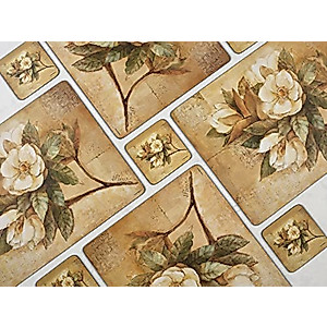 Pimpernel Sugar Magnolia Collection Coasters | Set of 6 | Cork Backed Board | Heat and Stain Resistant | Drinks Coaster for Tabletop Protection | Measures 4” x 4”