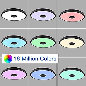ASALL Black Waterproof LED Ceiling Light Fixture,with Bluetooth Speaker,11Inch 18W, 2700K-6500K Dimmable Music Lamp,RGB Color Changing Light with Remote Control,for Bathroom,Shower,Bedroom