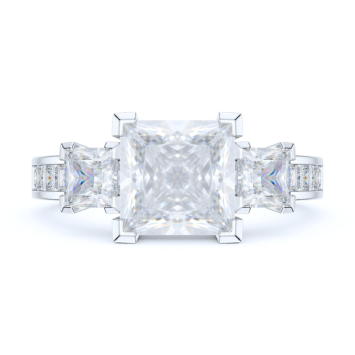 PRSTANI Sterling Silver 1.5ct Classic Three Stone Style All Princess Cut Genuine Moissanite Promise Engagement Ring (7.5)