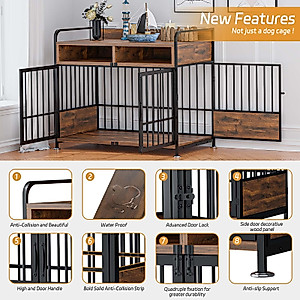 Furniture Dog Crate Large Dogs,42 Inch Dog Crates for Large Dogs,Wood Dog Cage Table with Drawers Storage,Dog Crates for Medium and Large Dogs Indoor,Sturdy Metal Dog Crate,Heavy Duty Dog Crate