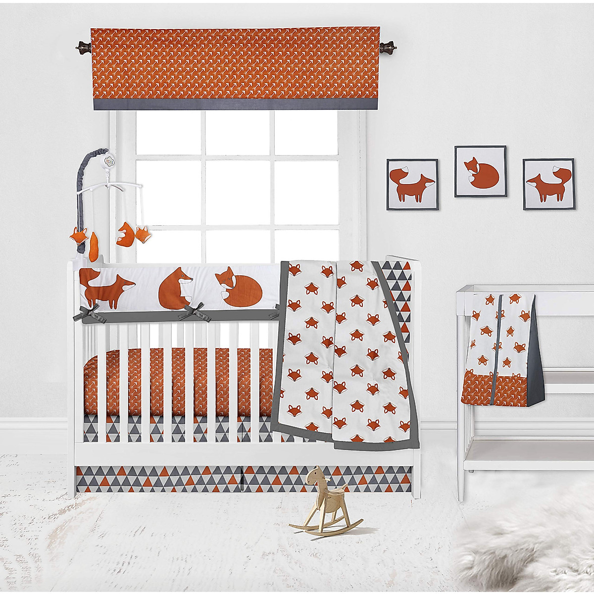 Crib or Toddler Bed Skirt or Dust Ruffle 100% Cotton Percale, Botanical, Purple/Lilac/Green/Plum