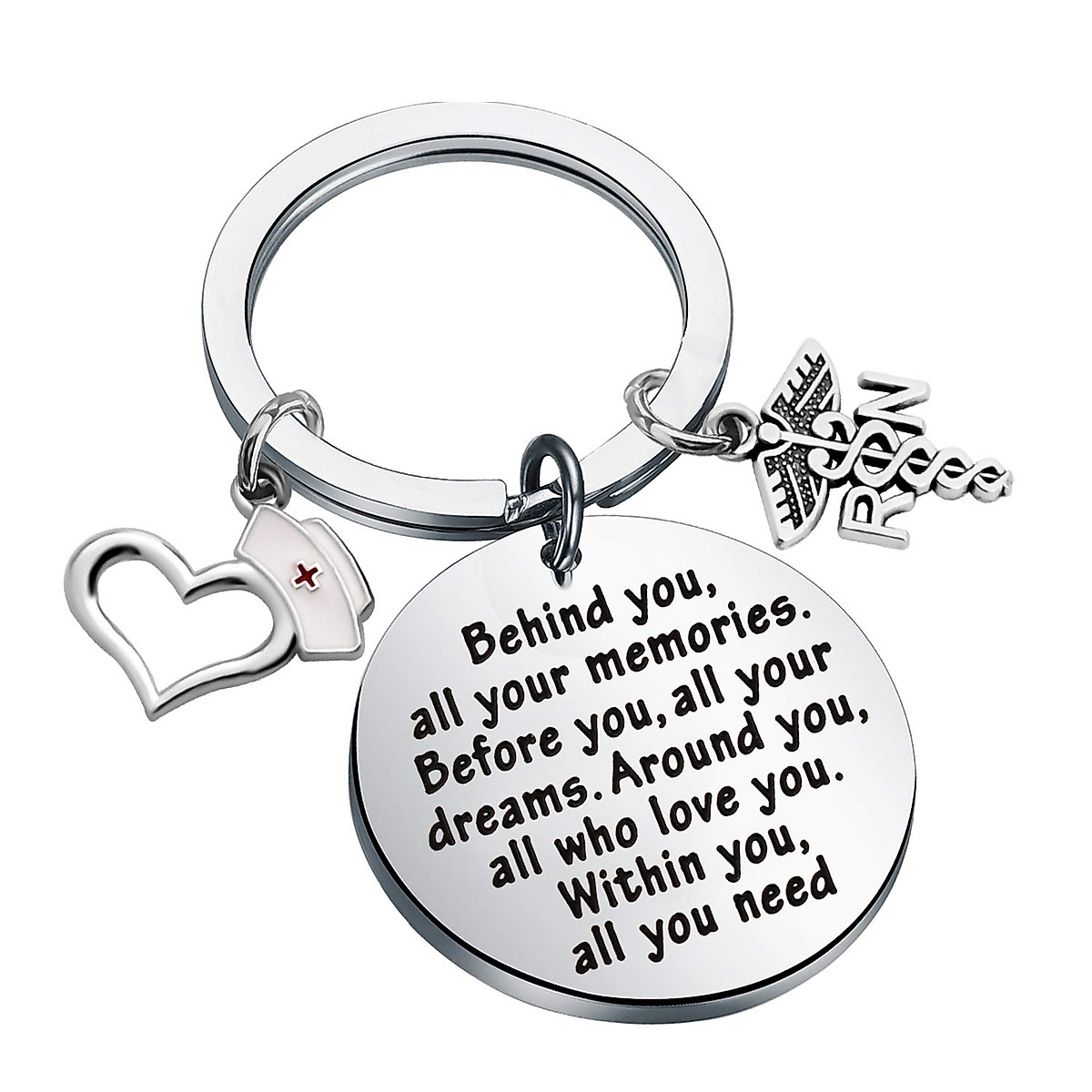FEELMEM Registered Nurse Jewelry RN Keychain RN Gift RN Nurse Nursing Graduation Gift Behind You All Your Memories RN Jewelry