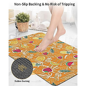Tropical Summer Bath Mat for Tub,Non Slip Bathroom Floor Runner Rug Quick Dry & Absorbent Diatomaceous Earth Kitchen Room Shower Sink Washable Doormat,Orange Fruit Lemon Watermelon Pineapple 16"x24"