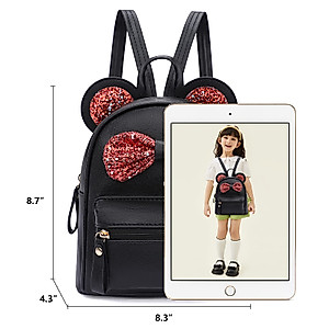 Mini Backpack for Girls Cutest Cartoon Toddler Sequin Bow Mouse Ears Bag Traveling Fashion Shoulder School Backpack Purse Gift for Little Girl Teen Women (Black)
