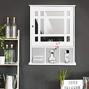 GLACER Bathroom Medicine Cabinet with Mirror, Bathroom Mirror Cabinet with Adjustable Shelf and Open Compartments, Wall Mounted Mirrored Medicine Cabinet for Bathroom, 20 x 6 x 24 Inches (White)