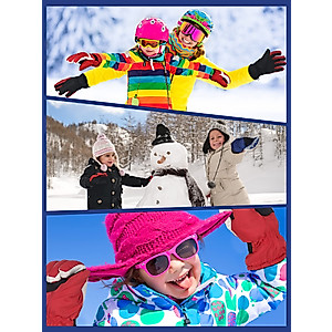 Eurzom 4 Pairs Kids Winter Ski Snow Gloves Waterproof and Windproof Adjustable Gloves for Kids, 4 Colors (Red, Blue, Bright Blue, Gray, 8-15 Years)