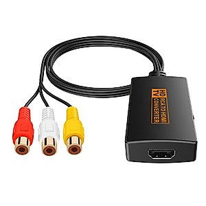 SunimDHi RCA to HDMI Converter, AV to HDMI Adapter, Support 1080P/720P,Compatible with HD TV/Projector/PS2/PS3/N64/STB/VHS/VCR/DVD/Blue-Ray Players