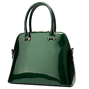 Yan Show Women's Patent Leather Totes Elegant Handbag Evening Bag Large Capacity Top Handle Purse Shell Bag Green