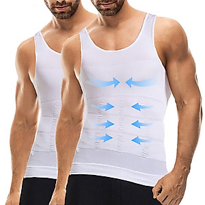 2X Compression Shirts for Men - Mens Slimming Body Shaper Vest - Tight Tank Top for Men - Compression Shirt Tank Top (White-White, XXXL)