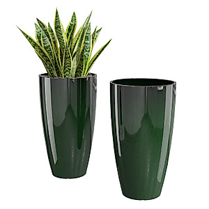 QCQHDU 21 inch Tall Planters for Outdoor Plants Set of 2,Outdoor Planters for Front Porch,Large Pots for Plants Outdoor Indoor,Green Planters Flower Pots
