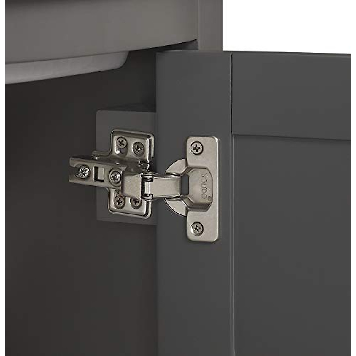 RUNFINE RFVA0069G 24 inch Wide All Wood Modern Gray Vanity with vitreous China top, 2 Doors and 1 Slow Close Arch Drawer