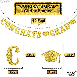 Gold Glitter, Congrats Grad Banner 2022 - No DIY, 10 Feet | 45 Pieces, Graduation Hanging Swirls Decorations - No DIY | Gold Graduation Party Decorations 2022 | Graduation Hanging Decorations 2022