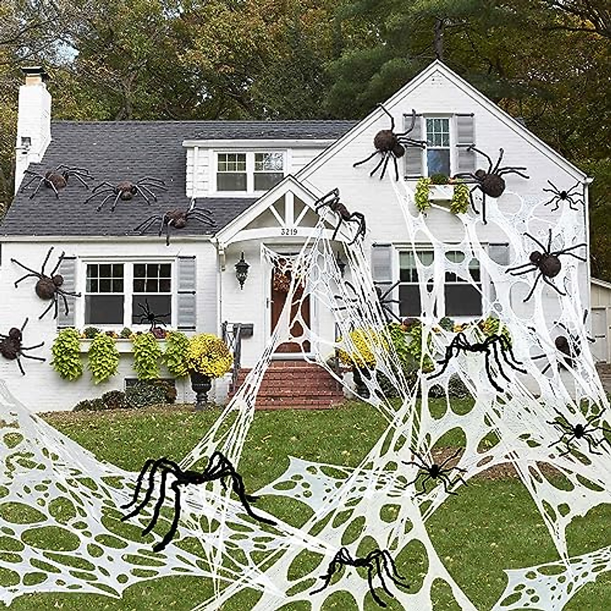 OurWarm 13FT Halloween Spider Web Decoration Outdoor, Giant Stretchy Beef Netting Spider Webbing, Pre-Cut Gauze Cobwebs for Halloween Yard Party Haunted House Decor Outdoor