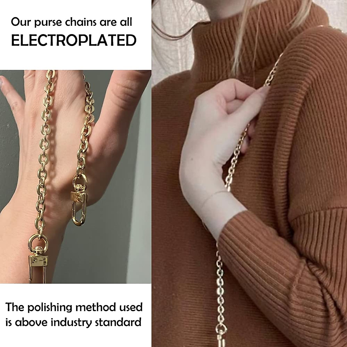 NEXT FASHION Oval Purse Chain Flat Gold Light Weight Crossbody Shoulder Strap Polished Quality - (40" / 100cm)