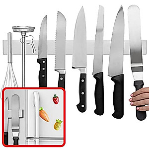 Modern Innovations 16 Inch Magnetic Knife Holder for Refrigerator, Magnetic Knife Holders for Fridge or Kitchen Wall No Drilling, Magnet Strips for Knives & Metal Utensils, Tool Rack, Stainless Steel