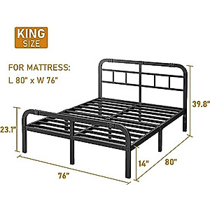 Cleaniago 14 Inch High King Size Bed Frame with Headboard and Footboard, 14 Inch High, Steel Slats with 3000lbs Support, No Box Spring Needed, Noise Free,Easy Assembly, Black
