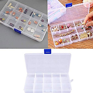 Anyumocz 6 Pack 15 Grids Plastic Crafts Storage Boxes with Adjustable Dividers,Jewelry Organizer Container for Beads Earrings Rings,Clear