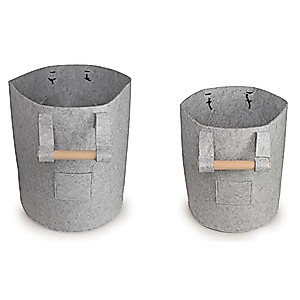 Set of 2 - Large & Medium - Recycled PET Felt Baskets, Multifunctional Laundry Hamper & Storage Organizer With Wooden Handles