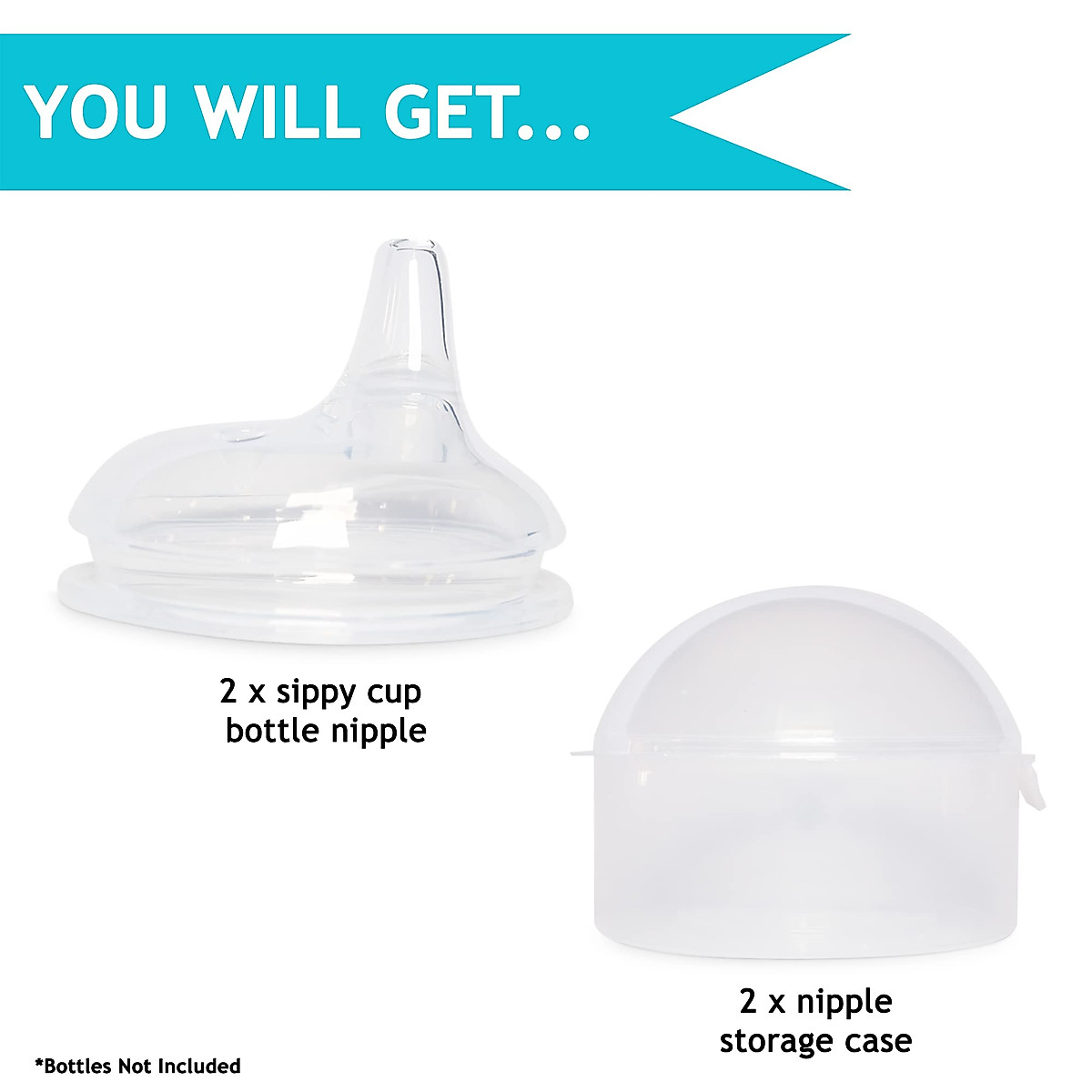 Soft Spout Sippy Cup Bottle Nipples for Comotomo Baby Bottle, 2 Pack | Fits 5 Ounce and 8 Ounce Bottles | Transition Nipples Convert Baby Bottle to Sippy Cup | Includes Nipple Storage Case