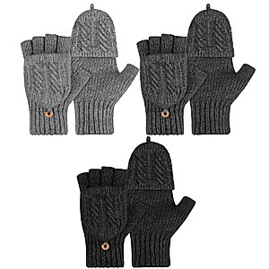 SATINIOR 3 Pairs Winter Knitted Convertible Fingerless Gloves Knit Flip Fingerless Gloves with Fingers Gloves with Cover for Women Men (Multicolored)