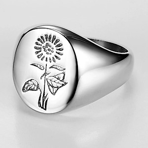 Jude Jewelers Stainless Steel Sun Flower Pattern Signet Style Wedding Engagement Promise Anniversary Statement Ring (Silver, 7.5)