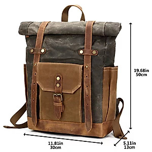 CRUITBILI Waxed Canvas Leather Hiking Travel Waterproof Backpack for College Weekend Travel Fit 15in laptops (Classic Khaki)