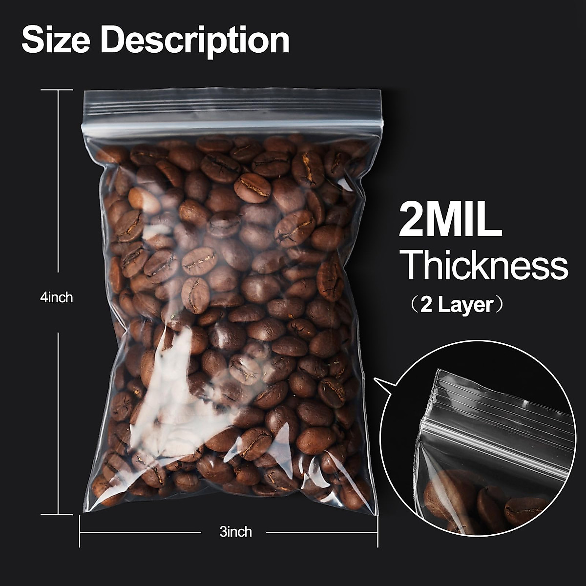 AGBOLO 1200Pcs Small Plastic Bag for Jewelry, 3x4'' Small Zip Bag Baggies Resealable, 2 Mil(2 Layer) Durable Small Zip Bag for Pill and Small Business - Clear