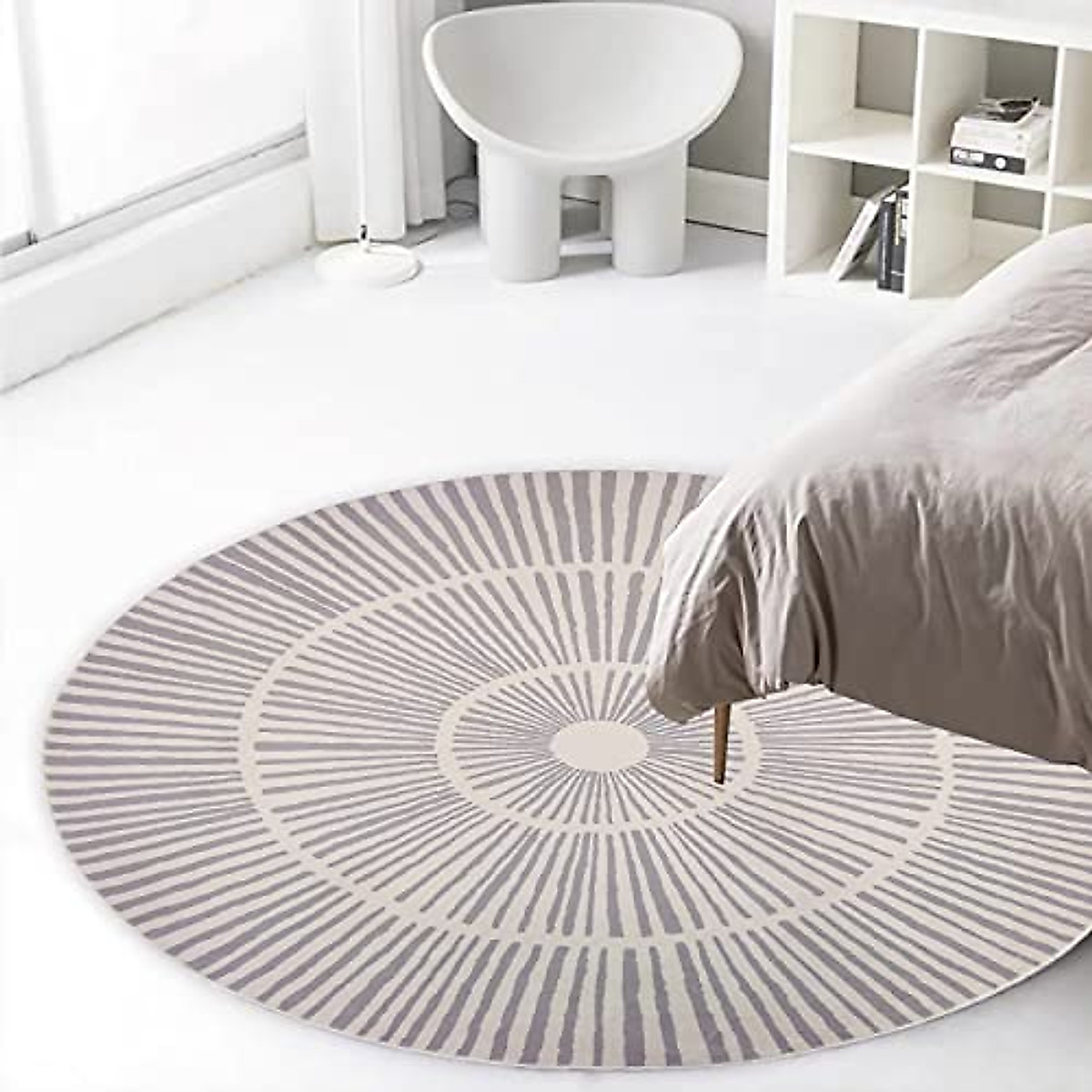 TEALP Round Area Rug 4Ft Circle Rugs Fluffy Bedroom Rug Ultra Soft Farmhouse Throw Rugs Living Room Rug Modern Aesthetic Rug Carpet for Bedroom Dorm Indoor Home Decor, 47.2" Grey