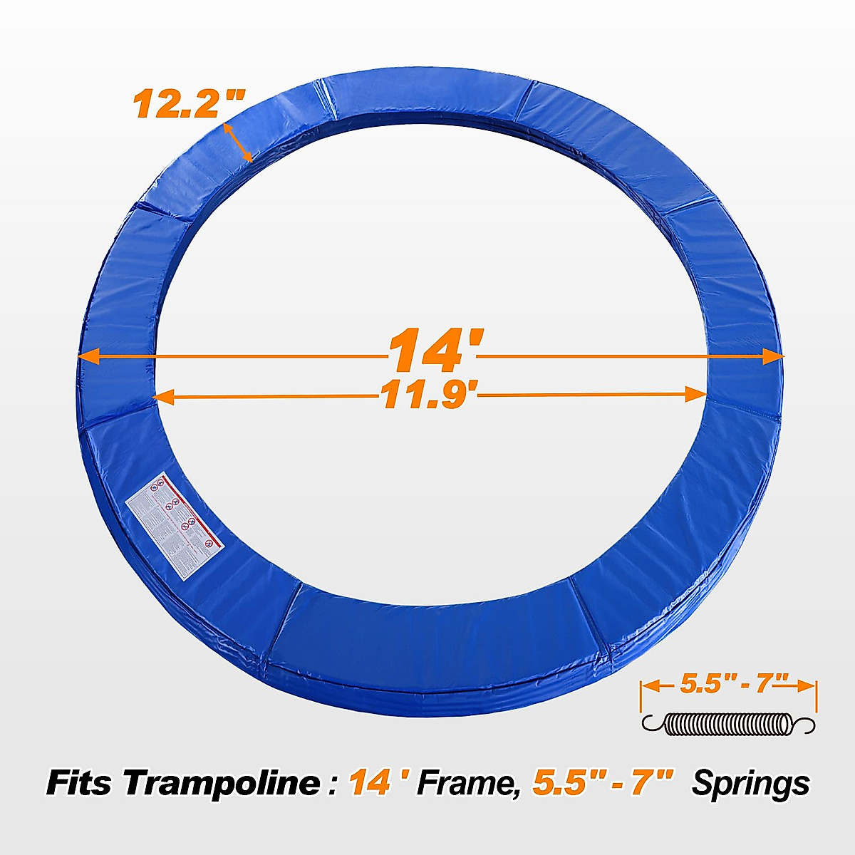Exacme Trampoline Pad Replacement Round Safety Spring Cover, No Hole for Pole (Blue, 14 Foot)