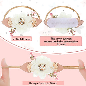 Jutom 6 Pcs Baby Girl Flower Headbands Nylon Floral Crown Elastic Hairband Elastic Baby Headbands Hair Band Handmade Bow for Newborn Photography Prop Infant Toddler Hair Accessories