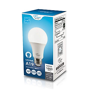 Euri Lighting EA19-15W2050e, LED A19 15W (100W Equivalent), 1600lm, Dimmable, 5000K (Cool White) E26 Base, Fully Enclosed Rated, Damp Rated, UL & Energy Star, 3YR 25K HR Warranty