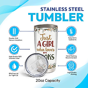 Hyturtle Personalized Printed Book Tumbler - Birthday Gifts For Book Lover - Book Lover Gifts for Women - Just A Girl Who Loves Books Custom Name 20oz Vacuum Insulated Stainless Steel Tumbler