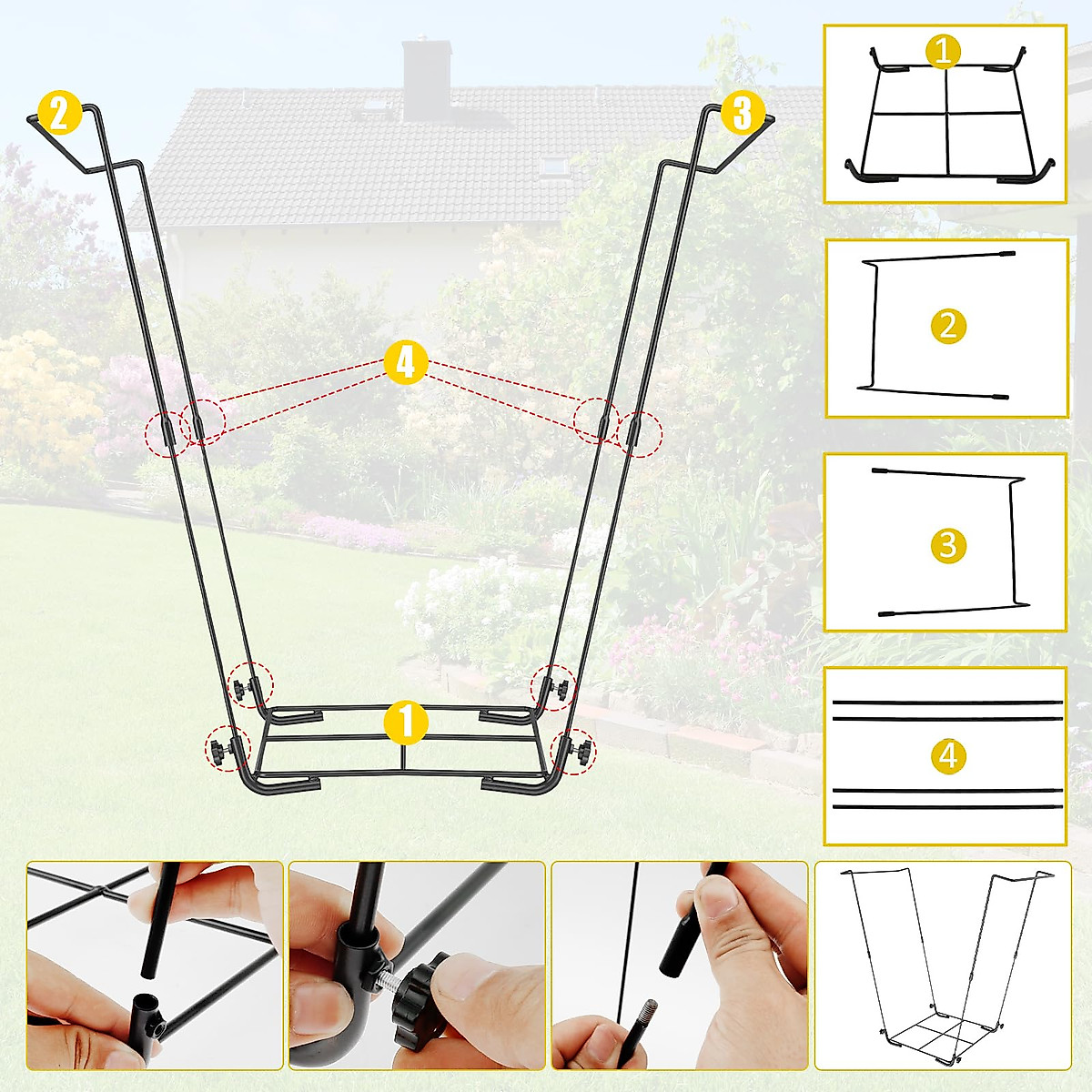 UKQRRTC Outdoor Trash Bag Holder Stand Heavy Duty Metal Garden Garbage Bag Support Frame Multi Use Portable Yard Leaf Bag Stand Easy to Assemble Trash Bag Holder Frame