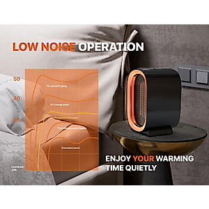 Ceramic Space Heater for Indoor Use, Overheat Protection, Tip-Over Protection, Low Noise Heating, Safe Electric PTC Portable Fan for Office Home Room, Black Smart Handy Warmer for Bedroom Desktop