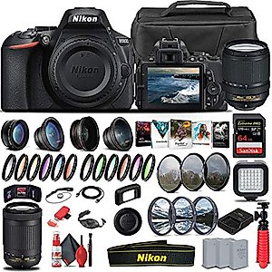 Nikon D5600 DSLR Camera with 18-140mm Lens (1577) + Nikon 70-300mm Lens + 64GB Memory Card + Case + Corel Photo Software + 2 x EN-EL14 A Battery + Card Reader + LED Light + Filter Kit + More (Renewed)