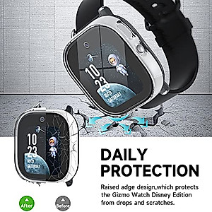 BESINPO 2 Pack Case for Gizmo Watch Disney Edition with 9H Tempered Glass Screen Protector, Hard PC Protective Sport Rugged Bumper Cover Verizon GizmoWatch Disney Screen Protector Crystal Clear
