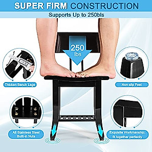 ETECHMART Bamboo Shower Bench with Back and Soap Dish, 2-Tier Shower Chair Bath Seat with Handle for Bathroom Bathtub Elderly Disabled, Waterproof Wood Spa Stool for Inside Shower Shaving, Espresso