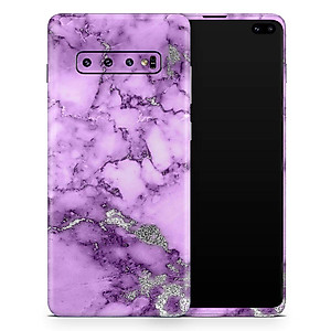 DesignSkinz Purple Marble & Digital Silver Foil V1 Protective Vinyl Decal Wrap Skin Cover Compatible with The Samsung Galaxy S20 (Screen Trim & Back Glass Skin)