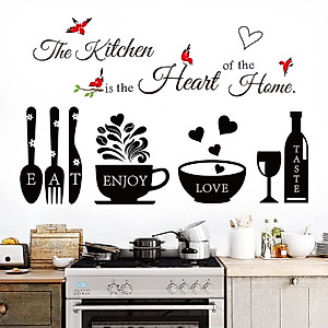Rotumaty Kitchen Quote Wall Stickers Kitchen Dining Room Wall Decals Wall Art Kitchen Utensil Decorations Wall Decor for Home Office School Coffee Shop