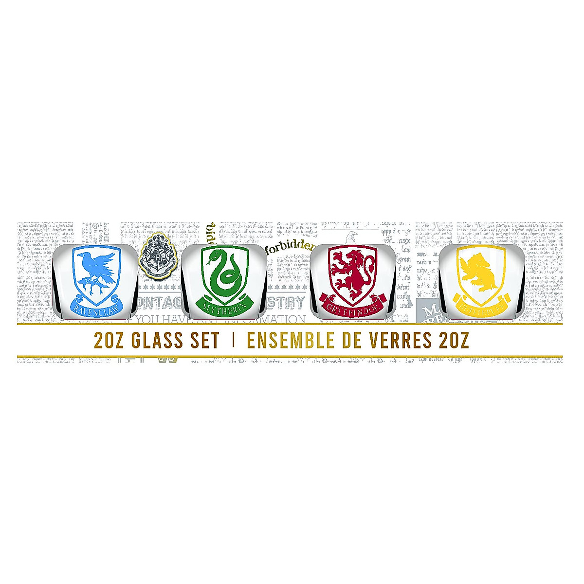 Harry Potter Shot Glass Set - 2 oz. Capacity - Set of 4 Glasses - Gryffindor, Slytherin, Hufflepuff, Ravenclaw