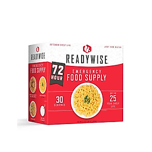 READYWISE - 72 Hours, 30 Servings, Emergency Food Supply, MRE, Pre-made, Freeze-Dried, Survival Food, Meal Essentials for, Camping, Hiking, and, Emergencies, Individually Packaged, 25-Year Shelf Life