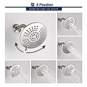 HOMELODY Shower Faucet with Tub Spout Brushed Nickel Shower Faucets Sets Complete 6 Inch Shower Head 5-Function Spray Shower Tub Kit Shower System with Single-Handle Shower Combo
