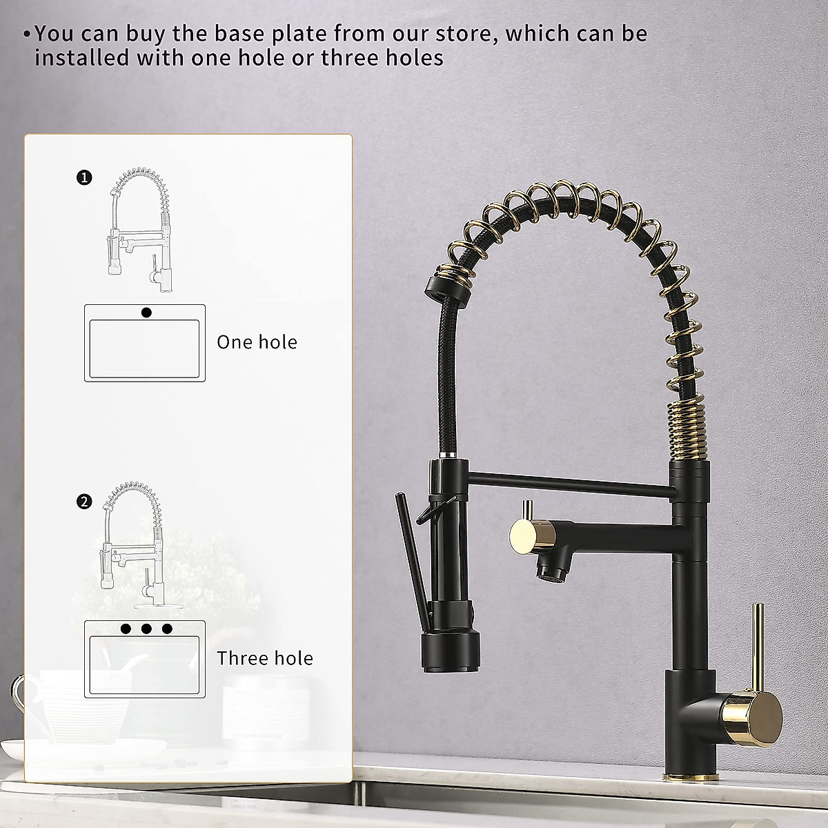 AIMADI Kitchen Faucet,Black Kitchen Faucet with Sprayer,Commercial Style Matte Black Faucet Kitchen Single Handle Single Hole Kitchen Sink Faucet