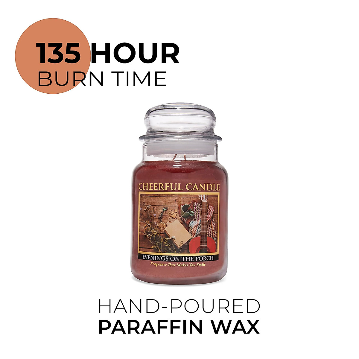 A Cheerful Giver - Evenings On The Porch Scented Glass Jar Candle (24 oz) with Lid & True to Life Fragrance Made in USA