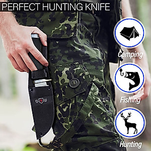 Bundle of 2 Items - Pocket Knife - Survival Military Foldable Knife - Best Outdoor Camping Hunting Folding Knife - Bushcraft Field Gear Accessories Tool - Fixed Blade Sharp Knofe with Rubber Handle