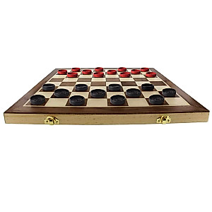 Fun+1 Toys! 26 Red and Black Checkers Pieces Only * 1.125 inch Wooden Checker Pieces for Checkers Board Game with Stackable Ridge in Drawstring Storage Bag