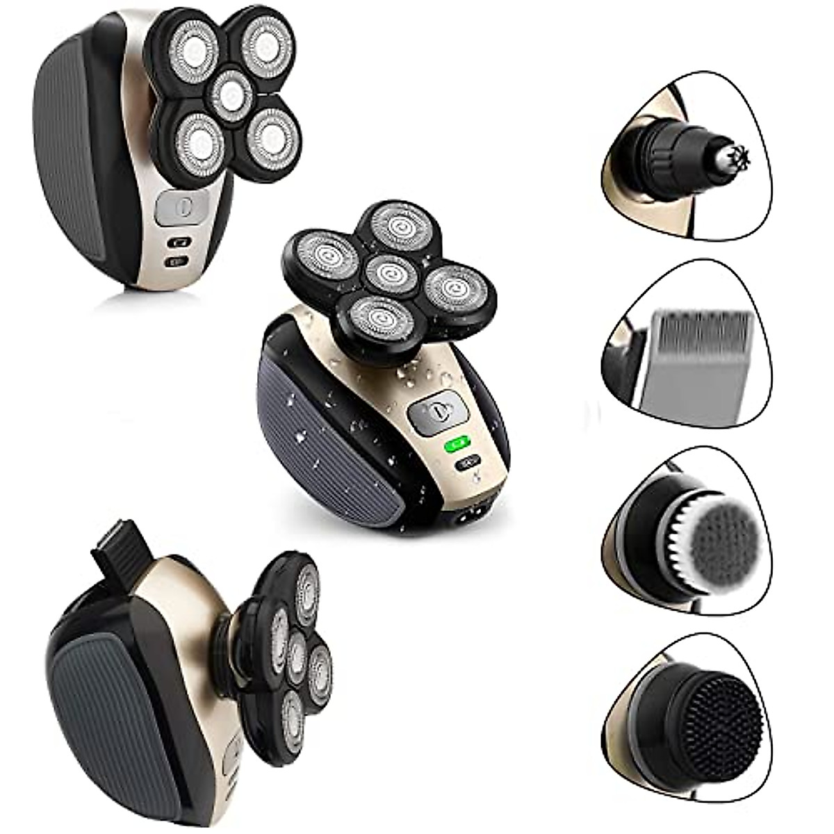 NAWAZJEE Electric Head Hair Pitbull Skull Shaver, Waterproof, Wet and Dry Rotary Razor, Cordless,USB Rechargeable, Men Bald Head Shaver Grooming Kit, Nose Ear Face and Body Trimmer, Multifunctional